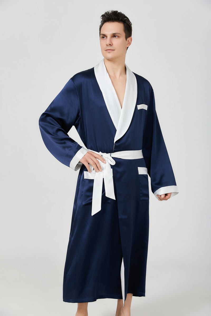 Silk long Robe for Men with wide contrasting collar– Asilklife